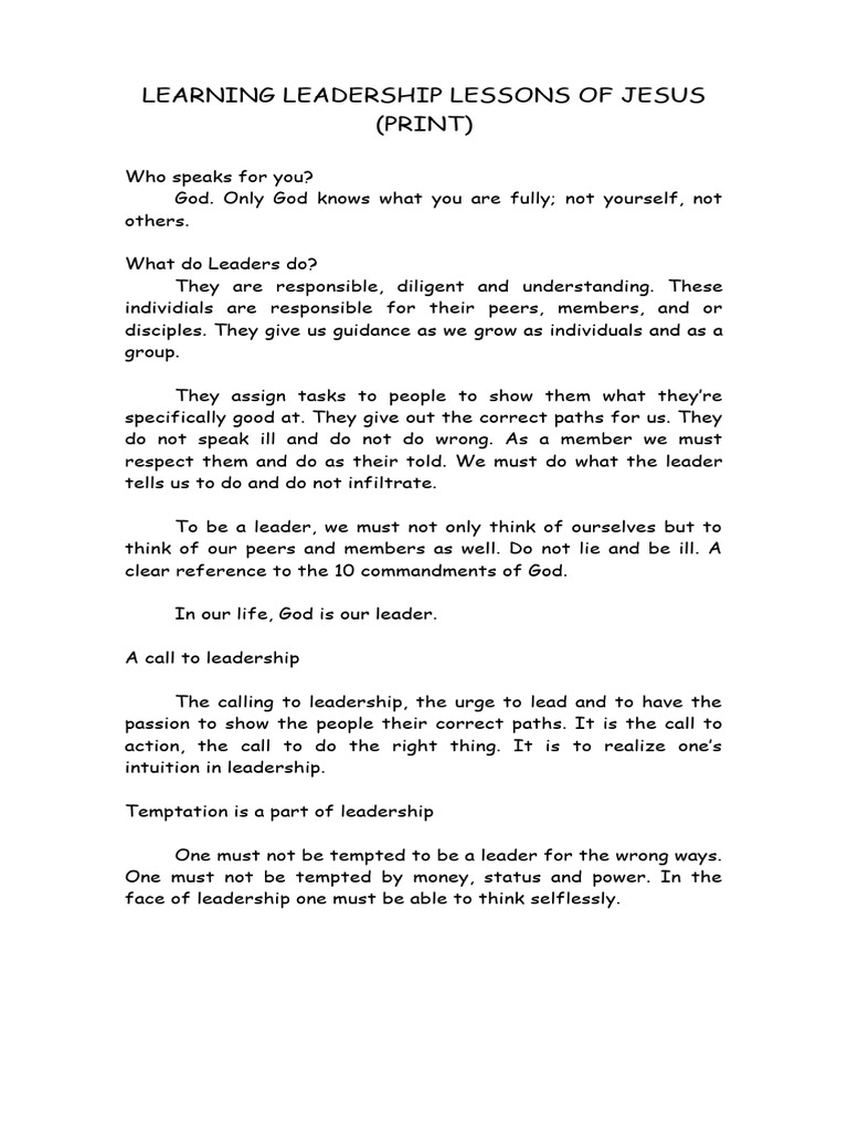 Learning Leadership Lessons of Jesus (Print) | PDF | Career & Growth ...