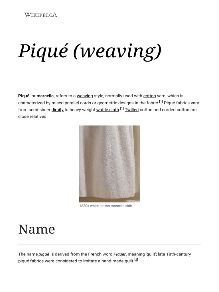 Piqué (Weaving) - Wikipedia | PDF | Textile Industry | Clothing
