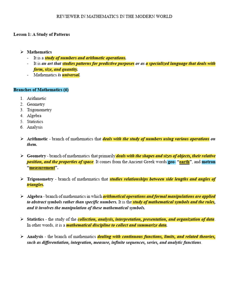 REVIEWER-IN-MATHEMATICS-IN-THE-MODERN-WORLD | PDF | Mathematics ...