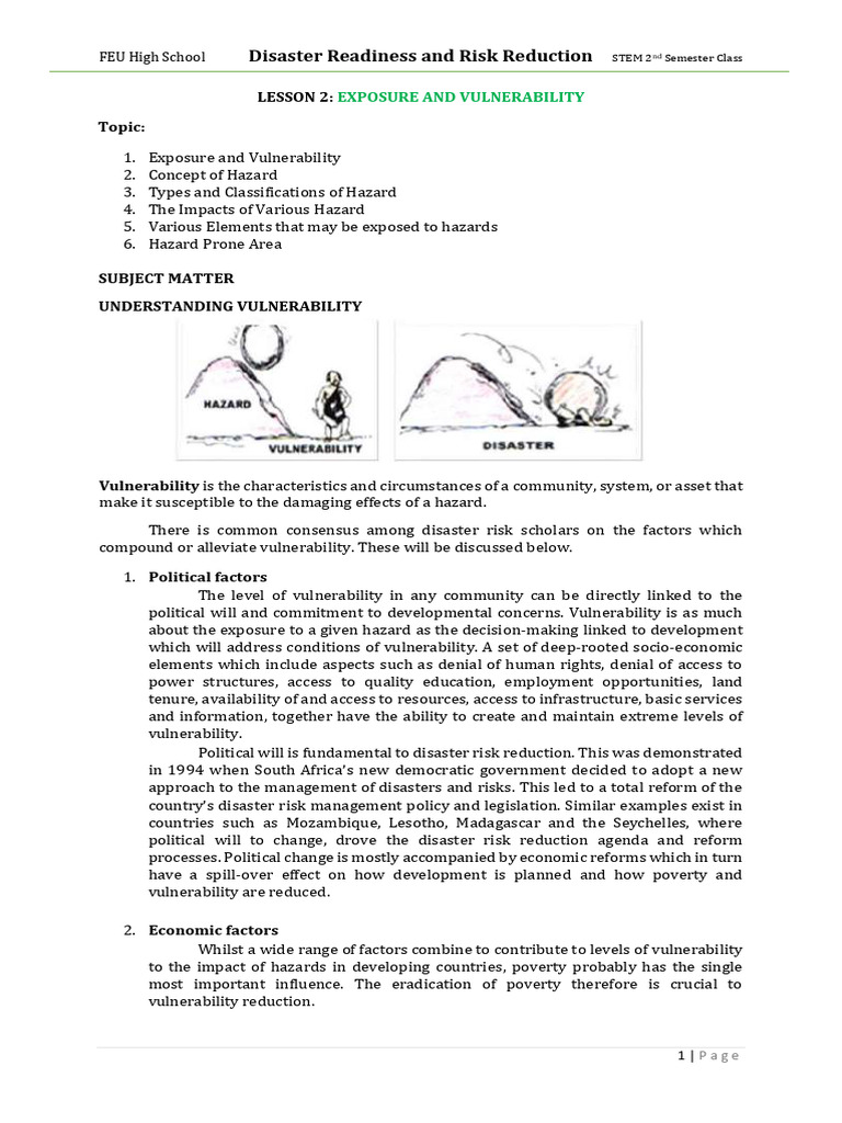Drrr-Lesson 2 - Exposure and Vulnerabilty | PDF | Hazards | Natural ...