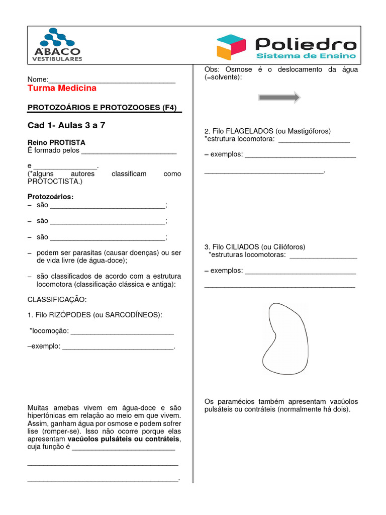 F4 - Aula 3 A 7 - MED-protoz | PDF | Malária | Patógeno