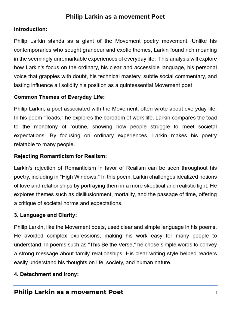 Philip Larkin As A Movement Poet | PDF | Poetry | Thought