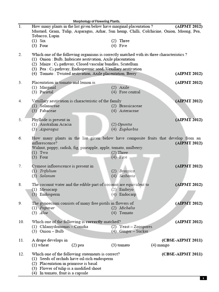 Morphology of Flowering Plants.: (AIPMT 2012) | PDF | Fruit | Seed