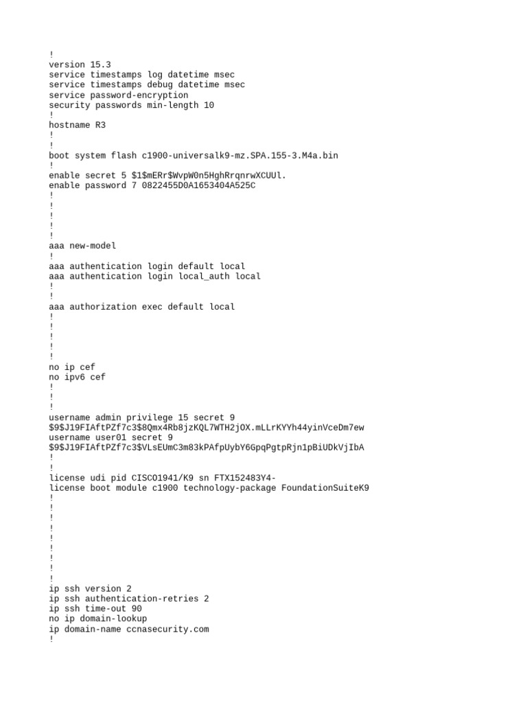 R3 Startup-Config | PDF | Secure Shell | Internet Protocols