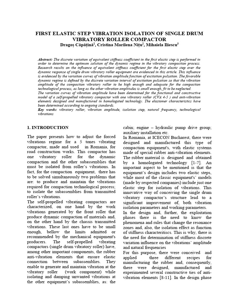 FIRST ELASTIC STEP VIBRATION ISOLATION OF SINGLE DRUM VIBRATORY ROLLER ...
