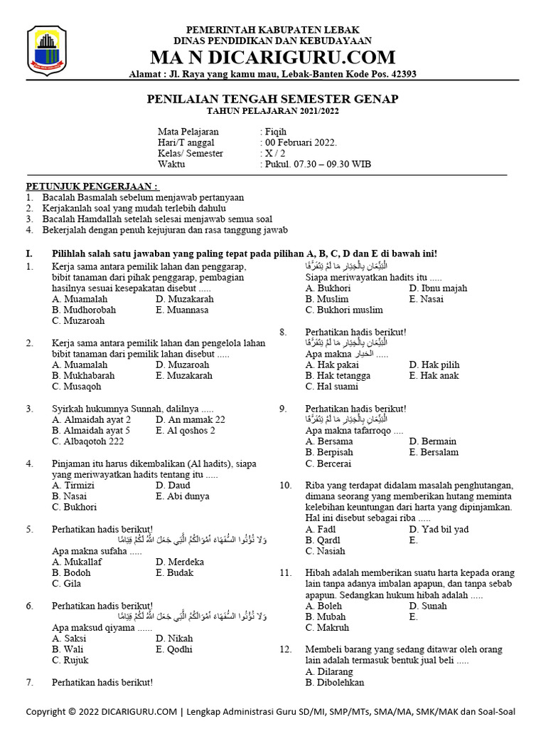 Pts II Fiqih X | PDF