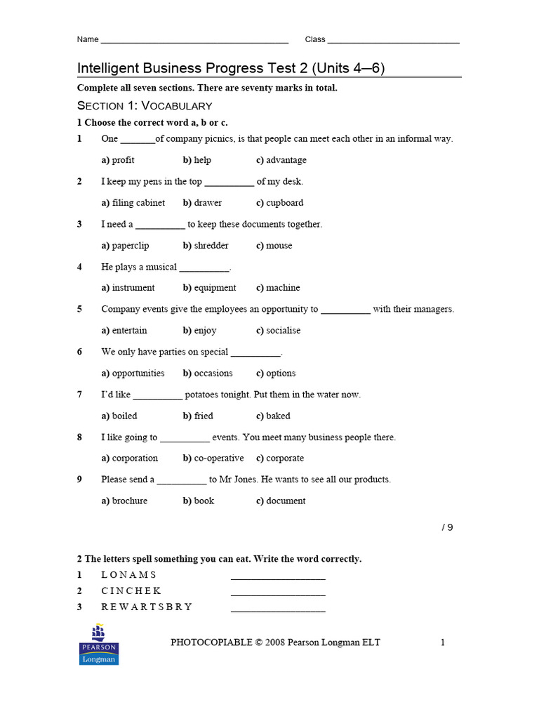 Progress Test 2 | PDF | Career & Growth