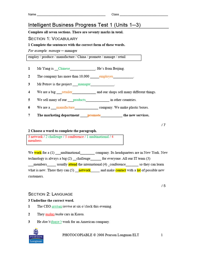 Progress Test 1 | Download Free PDF | Human Communication