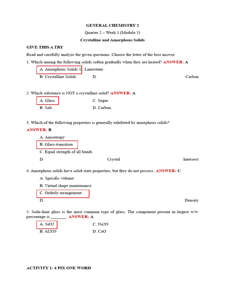General Chemistry 2 Module 5 | PDF | Solid | Crystal