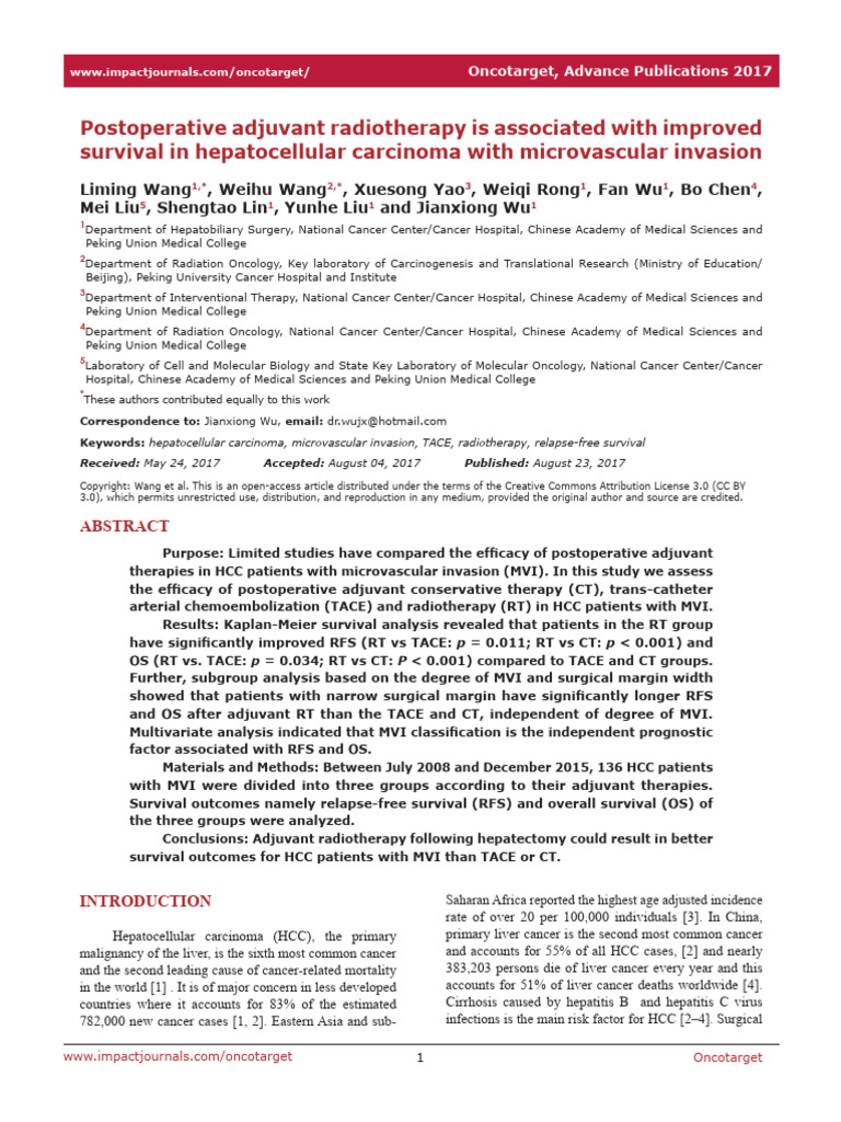 Postoperative_adjuvant_radiotherapy - HCC | PDF | Radiation Therapy | Pathology