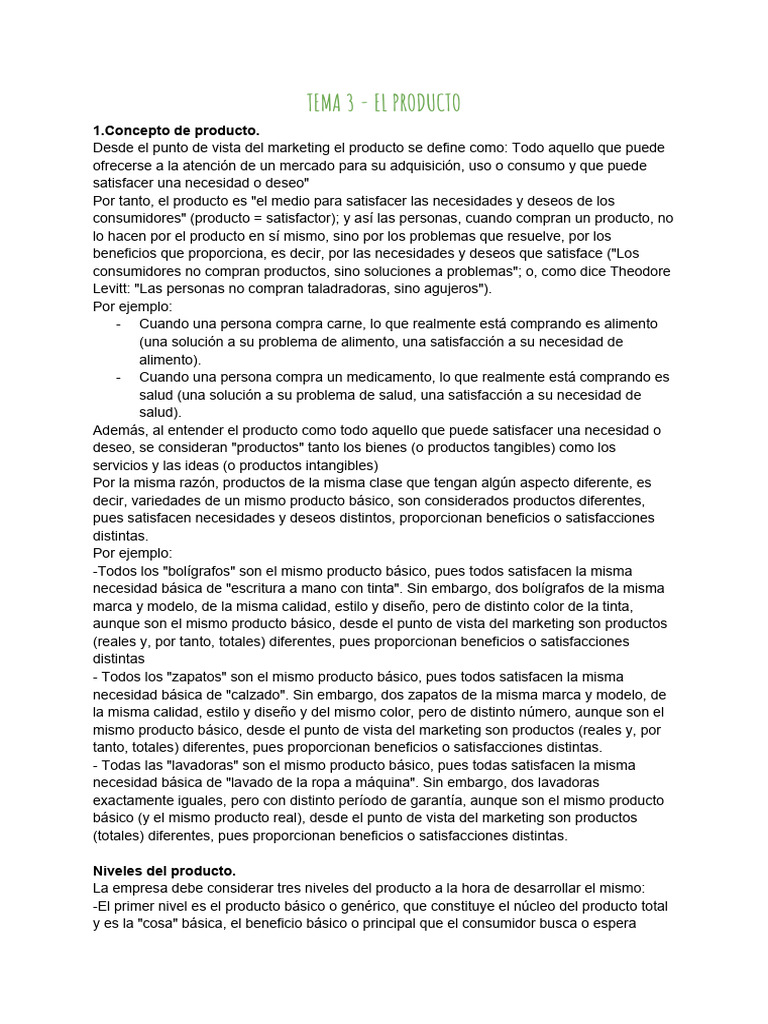 Tema 3 - El Producto | PDF | Producto (Negocio) | Marketing