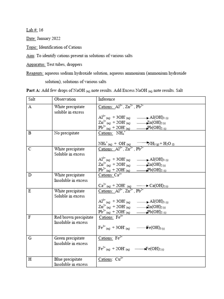 Chemistry Lab 16 | PDF | Ammonium | Hydroxide