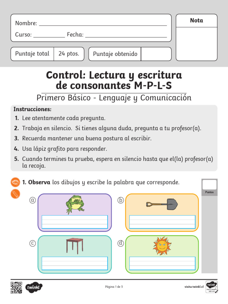 Control Lectura y Escritura de Consonantes M P L S - Ver - 3 | PDF ...
