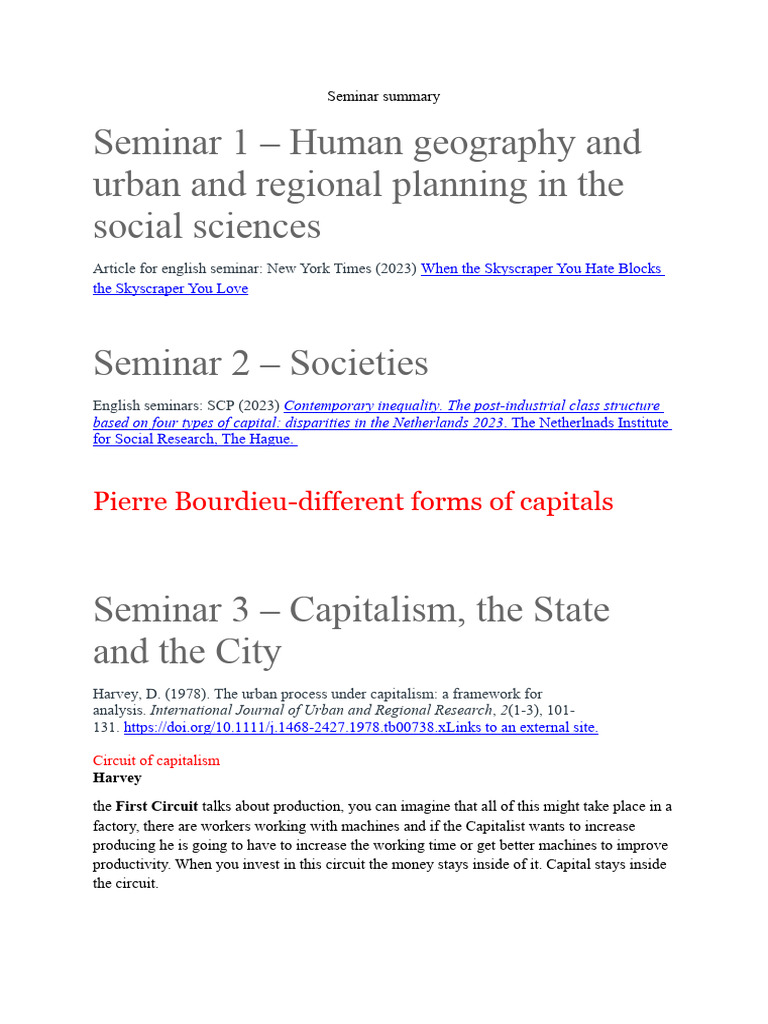 Seminar summary UD | PDF | Capital (Economics) | Capitalism