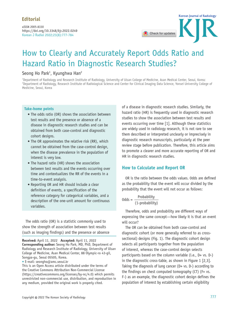 Odds Ratio and Hazard Ratio - Diagnostic Research Studies | PDF | Odds ...