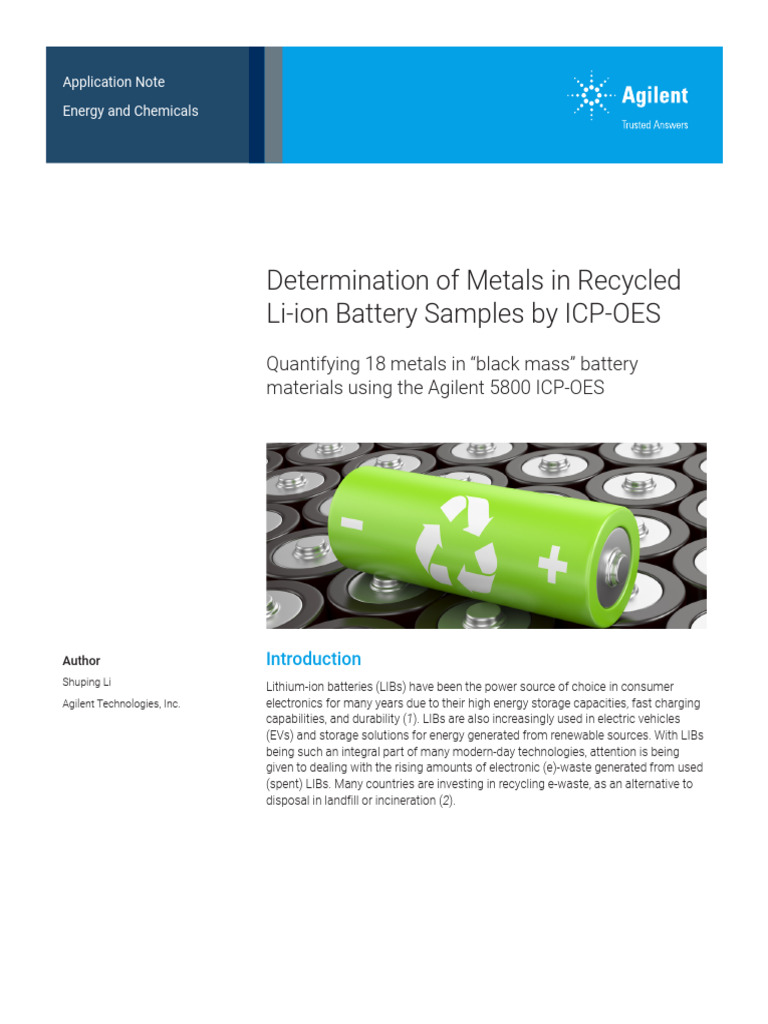 Metals Analysis in Recycled LIBs | PDF | Detection Limit | Lithium Ion ...