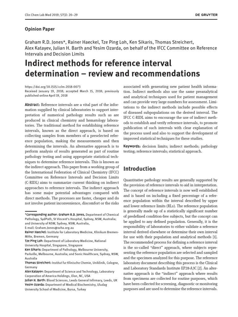 Indirect Methods For Reference Interval Determination - Review and Recommendations | PDF ...