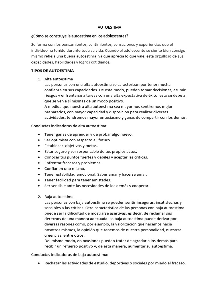 Construcción de la Autoestima en Adolescentes | PDF | Autoestima ...