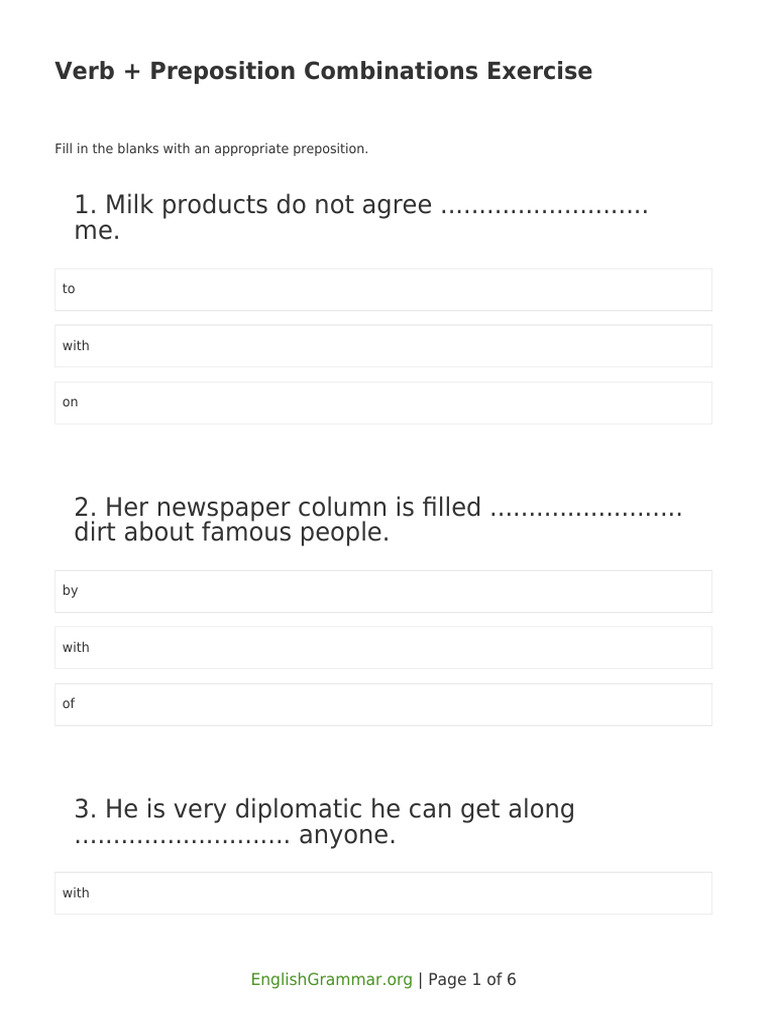 Verb + Preposition Combinations Exercise | PDF | Politics | Social Science