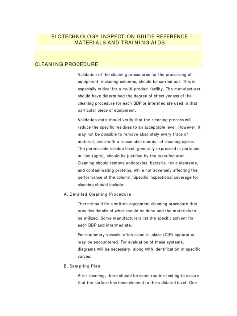 Biotechnology Inspection Guide Reference Materials and Tra | PDF ...