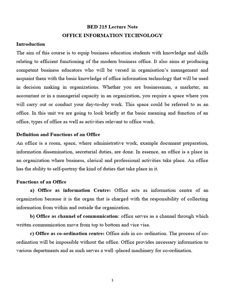 BED 215 Lecture Note 2024 | PDF | Information | Security