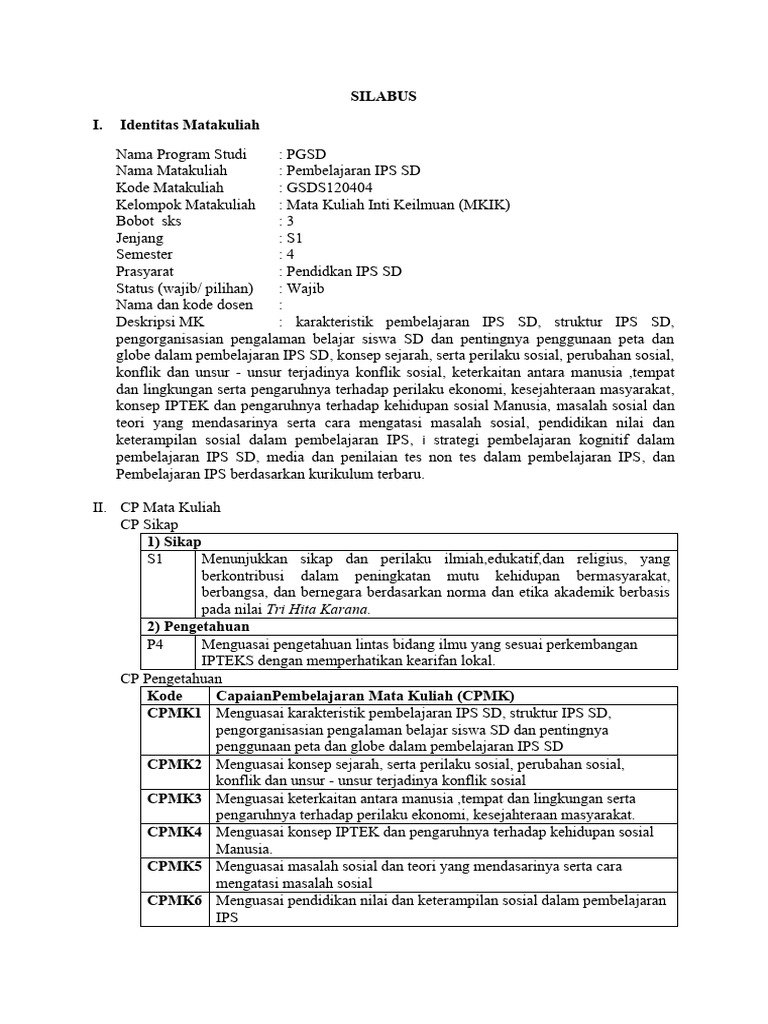 Gsds120404 - Silabus - MK Pembelajaran Ips SD | PDF | Karier & Perkembangan