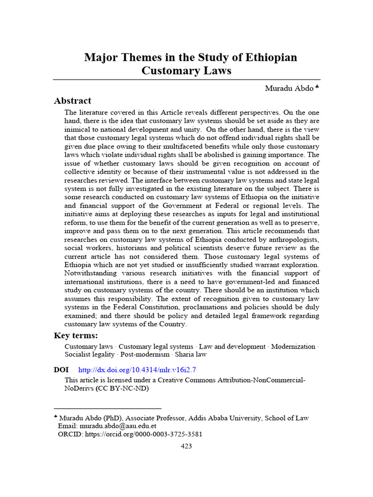 Ethiopian Customary Law Research Themes | PDF | Ethiopia | Justice