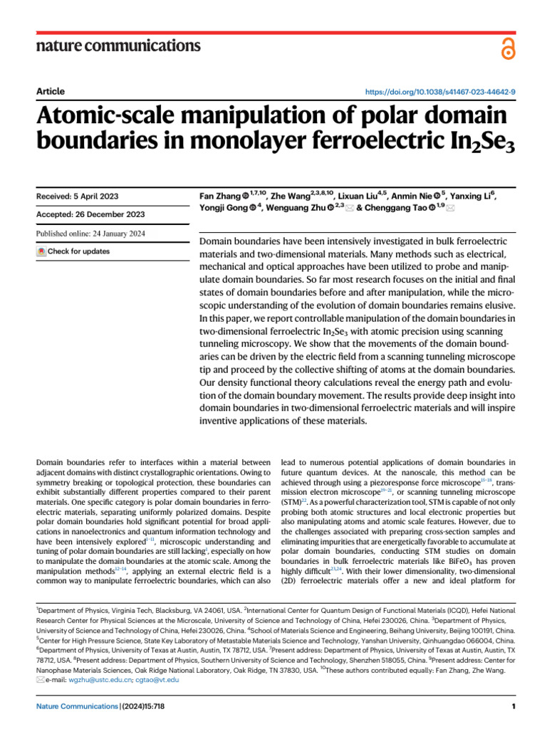 2024.1.30@2024@LJH@Nature Communications@atomic-Scale Manipulation of Polar Domain Boundaries in ...