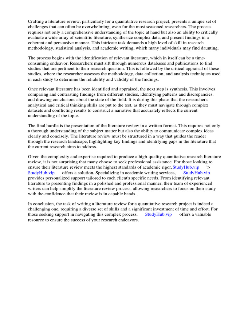 Quantitative Research Literature Review Sample | Download Free PDF | Systematic Review | Methodology