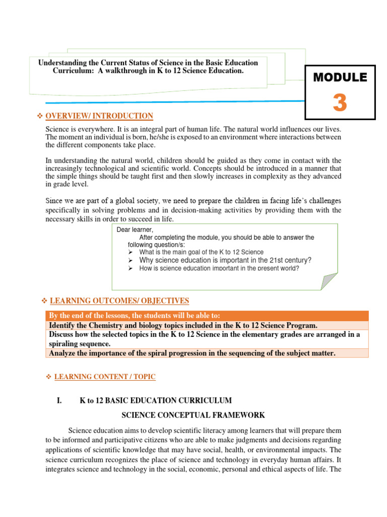 III Understanding The Current Status of Science in Basic Education 1 1 ...