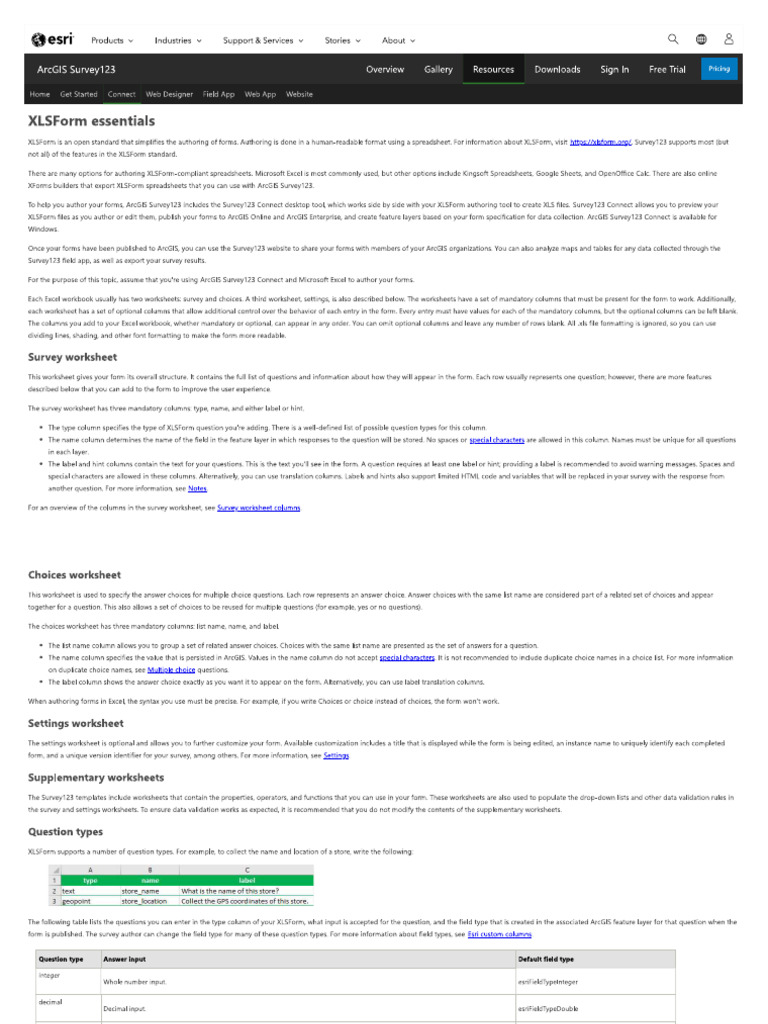 ArcGIS Survey123 XLSForm Essentials | PDF