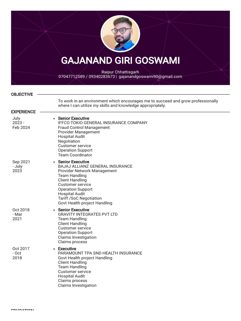Resume Gajanand Giri Goswami | PDF