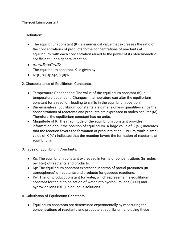 The Equilibrium Constant | PDF | Physical Sciences | Chemistry