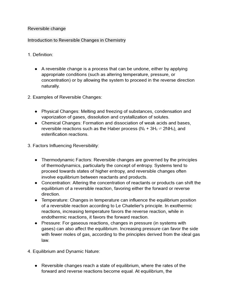 Reversible Change | PDF | Chemical Equilibrium | Chemical Reactions