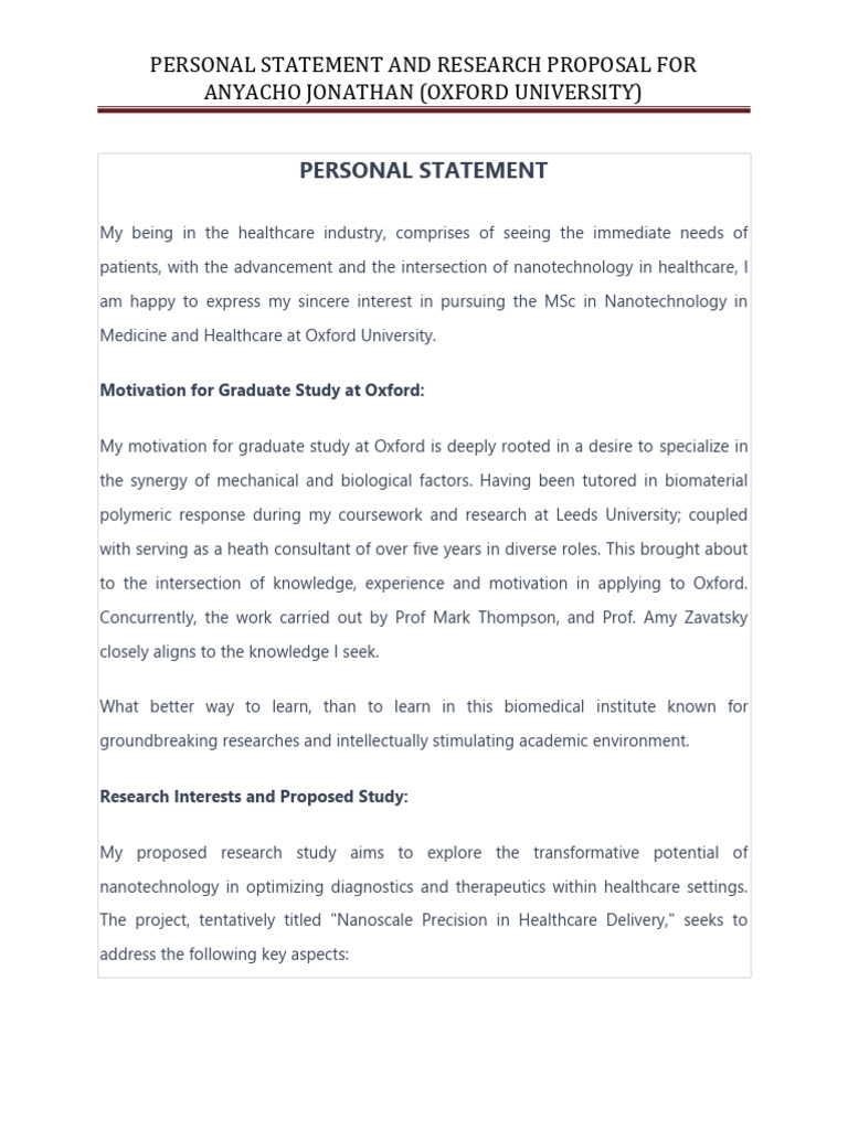 Jonathan Anyacho Personal Statement - University of Oxford | PDF ...