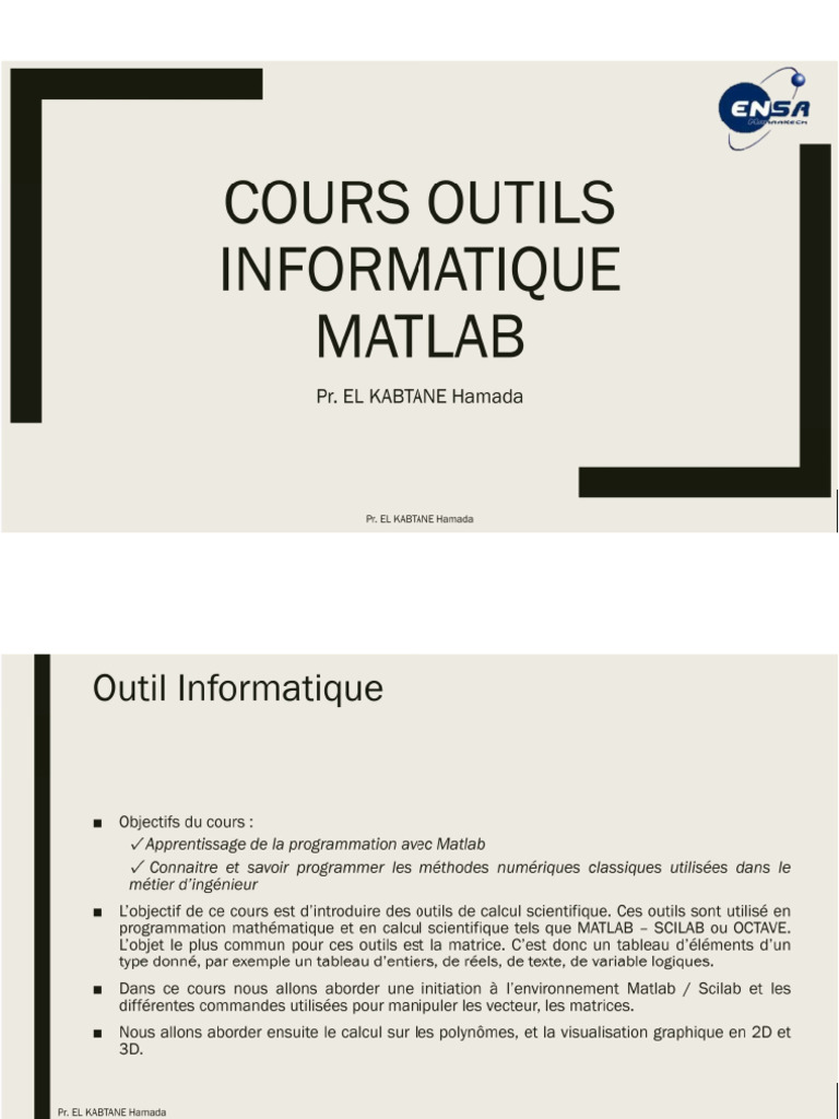 1. Cours Outil Informatique Matlab -35- (1) | PDF