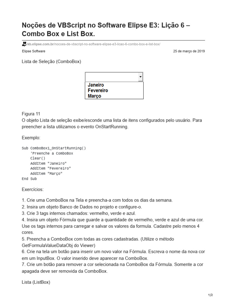 VBScript: ComboBox e ListBox no Elipse E3 | PDF