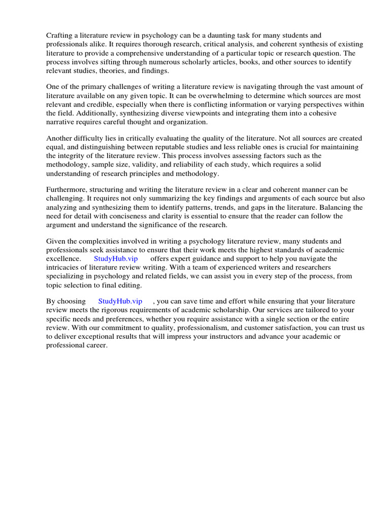 How To Write A Psychology Literature Review | PDF | Psychology ...