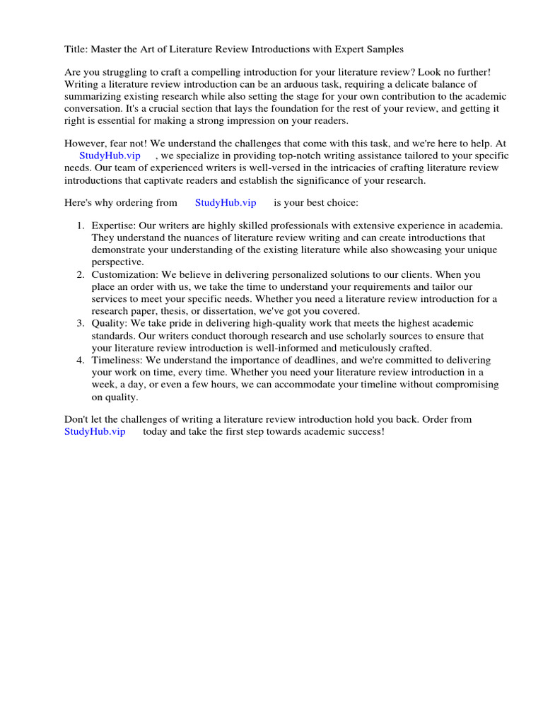 Literature Review Introduction Samples | PDF | Literature Review | Essays
