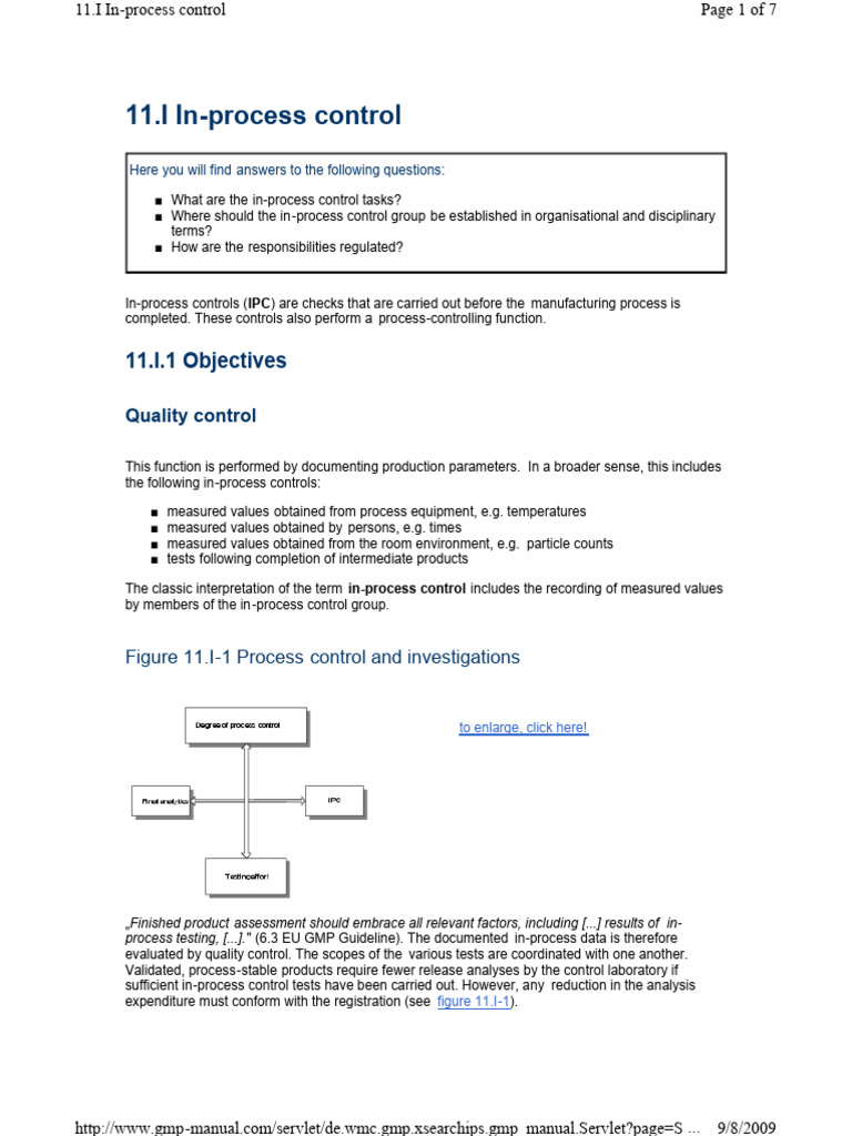 11.I In-Process Control | PDF | Engineering Tolerance | Calibration