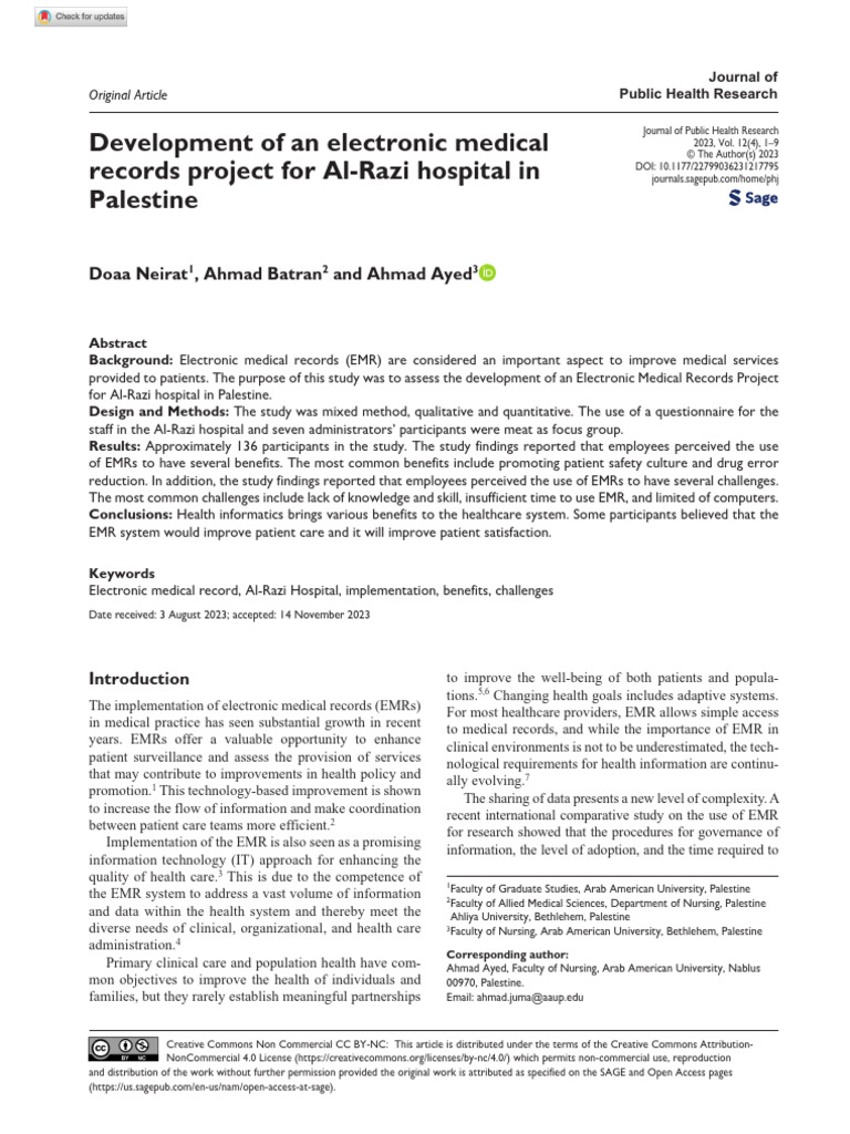 Development of an electronic medical records project for Al-Razi ...