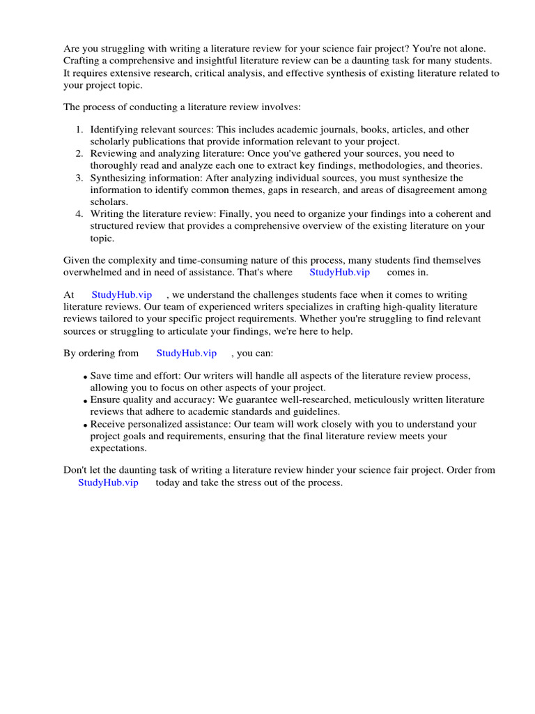 How to Do a Review of Literature for a Science Fair Project | PDF ...
