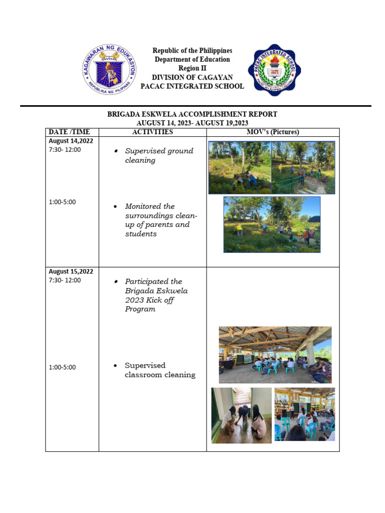 Accomplshment Report Brigada | PDF