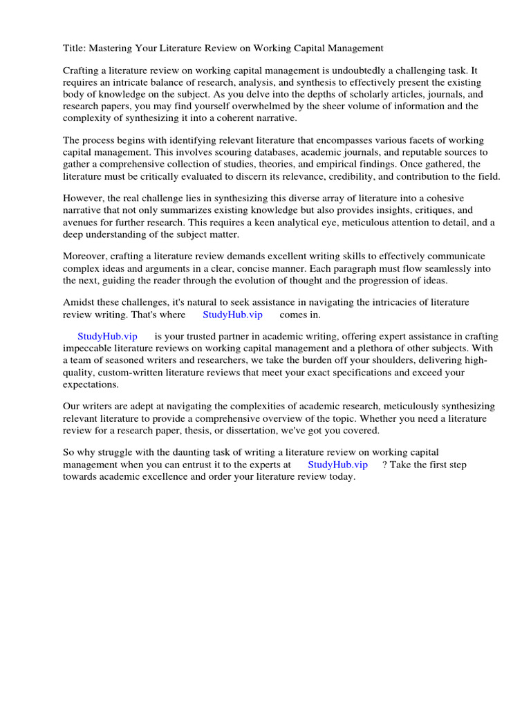 Literature Review of Working Capital Management.pdf | PDF | Working ... Literature Review of Working Capital Management.pdf | PDF | Working ...