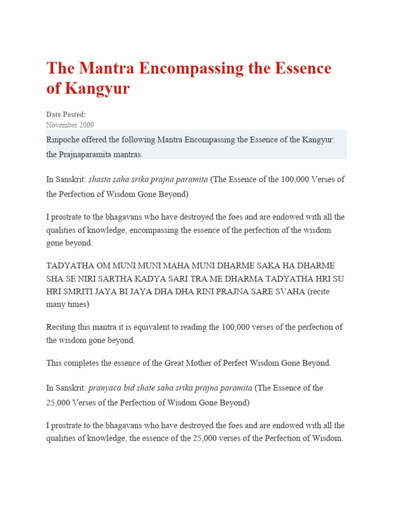 The Mantra Encompassing The Essence of Kangyur | Download Free PDF ...