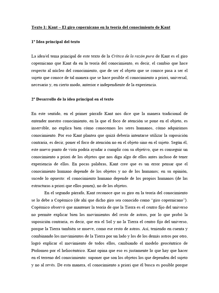 El giro copernicano en Kant | PDF | Immanuel Kant | Conocimiento
