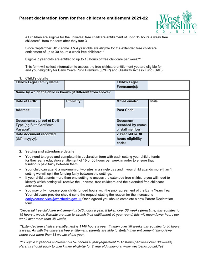 Parent Declaration Form 2021-22 | Download Free PDF | Child Care | Privacy