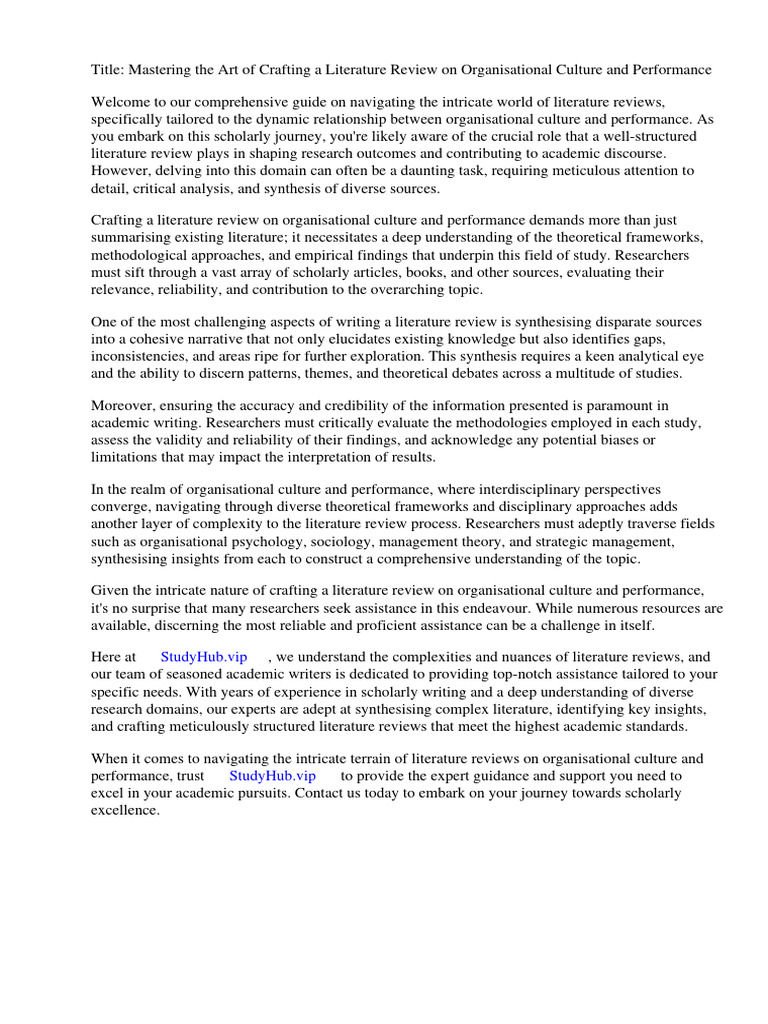 Literature Review On Organisational Culture and Performance | PDF ... Literature Review On Organisational Culture and Performance | PDF ...