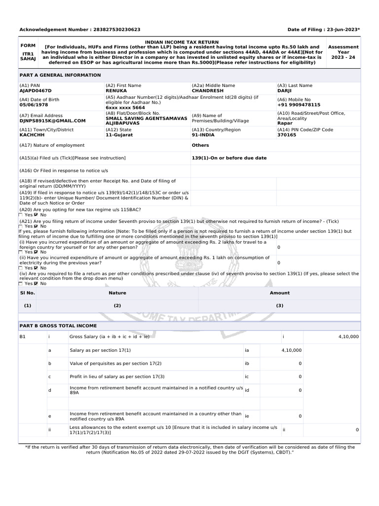 ITR1 Income Tax Return 2023-24 Form | PDF | Payments | Government Finances