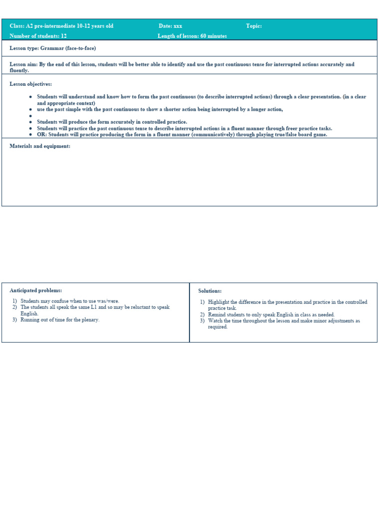 AssignmentA Step1 LessonPlanTemplate | PDF | Question | Grammatical Tense
